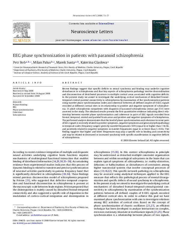 (PDF) EEG phase synchronization in patients with paranoid schizophrenia