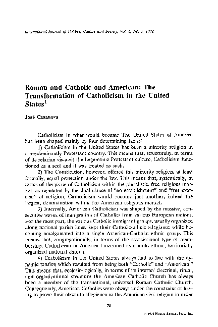 (PDF) Roman and Catholic and American: The transformation of ...