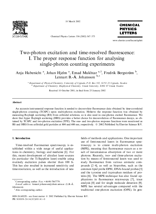 (PDF) Two-photon excitation and time-resolved fluorescence: I. The ...