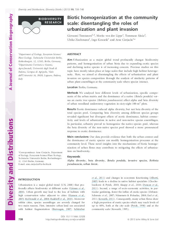 (PDF) Biotic homogenization at the community scale: disentangling the ...