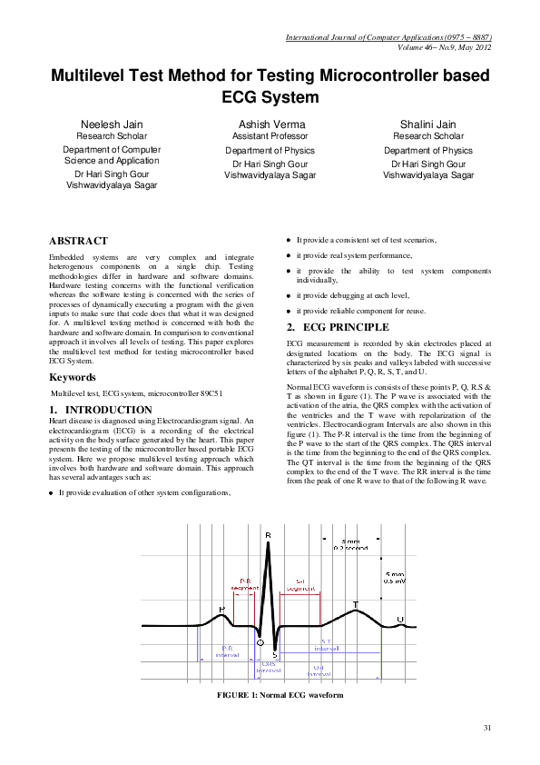 Pdf Multilevel Test Method For Testing Microcontroller Based Ecg System
