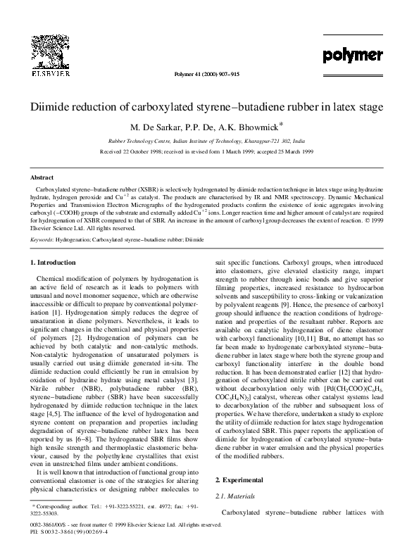 (PDF) Diimide reduction of carboxylated styrene–butadiene rubber in ...