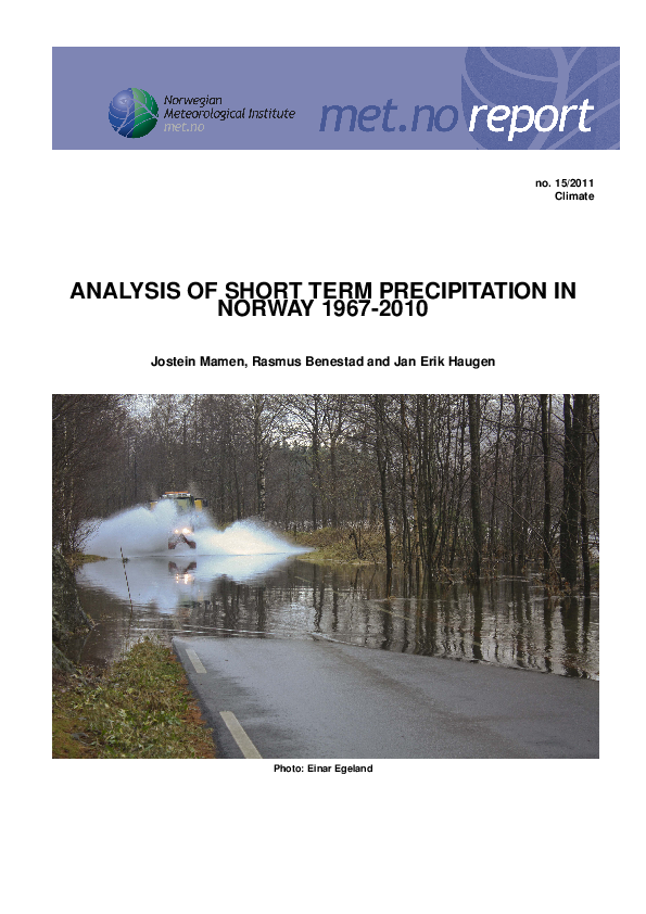 (PDF) Analysis of Short Term Precipitation in Norway 1967-2010
