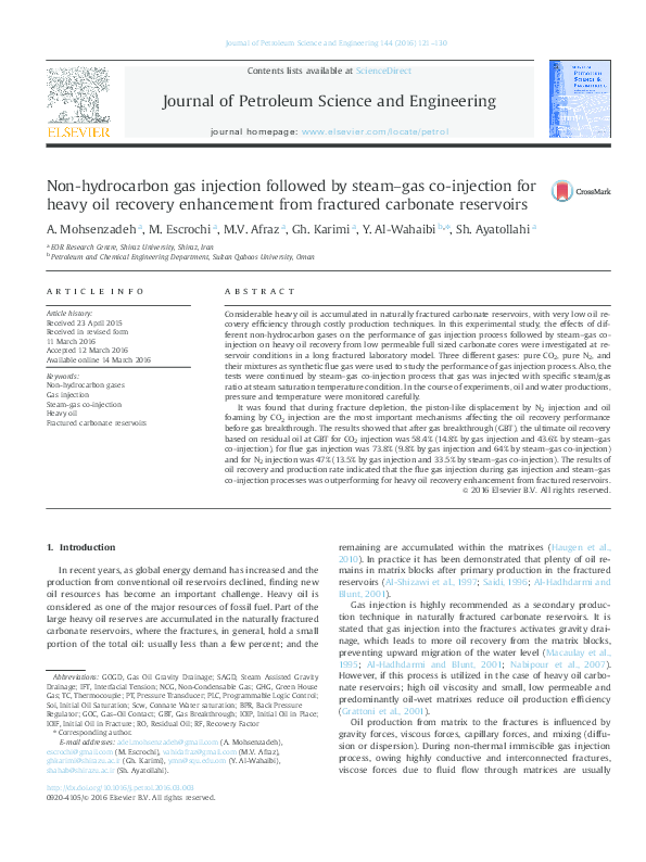 (PDF) Non-hydrocarbon gas injection followed by steam–gas co-injection ...