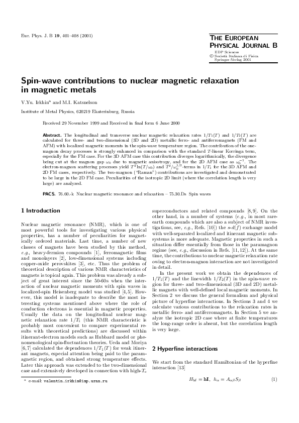 (PDF) Spin-wave contributions to nuclear magnetic relaxation in ...