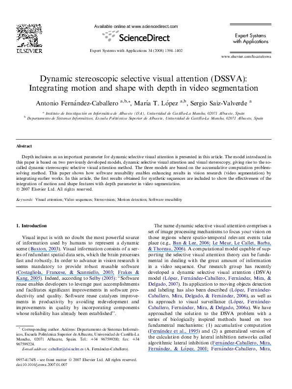 Pdf Dynamic Stereoscopic Selective Visual Attention Dssva Integrating Motion And Shape With