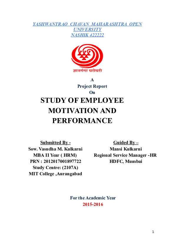 (DOC) Vasudha Kulkarni project Report employee motivation related to ...