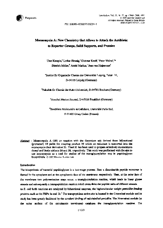 (PDF) Moenomycin a: New chemistry that allows to attach the antibiotic ...