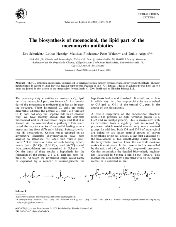 (PDF) The biosynthesis of moenocinol, the lipid part of the moenomycin ...