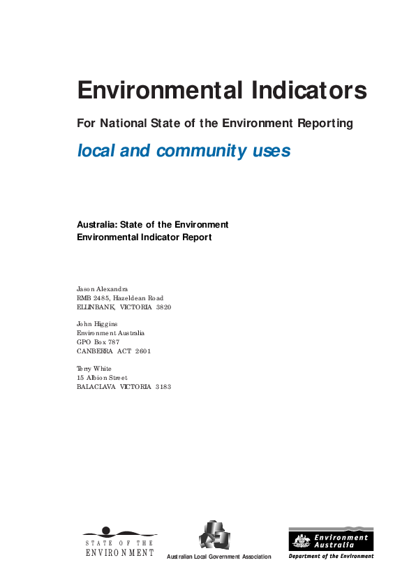 (PDF) Environmental Indicators For National State of the Environment Reporting local and ...