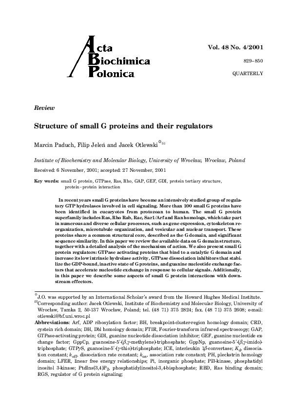 (PDF) Structure of small G proteins and their regulators