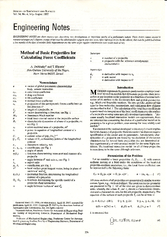 Pdf Method Of Basic Projectiles For Calculating Force Coefficients