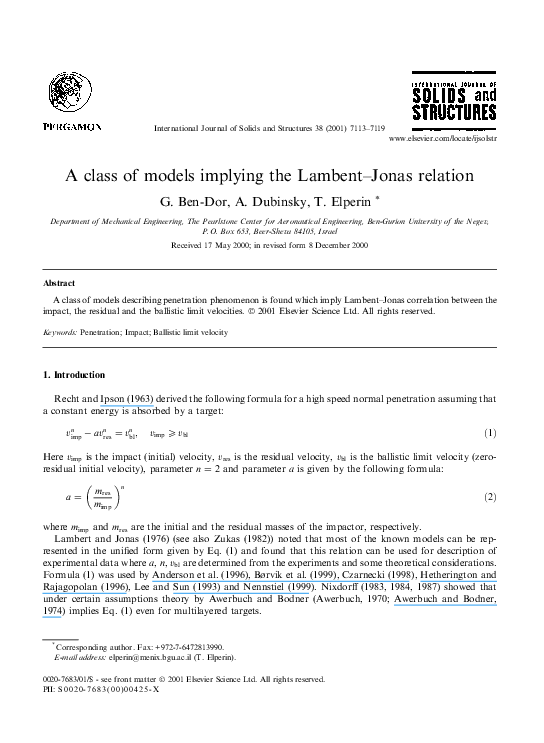 (PDF) A class of models implying the Lambent–Jonas relation