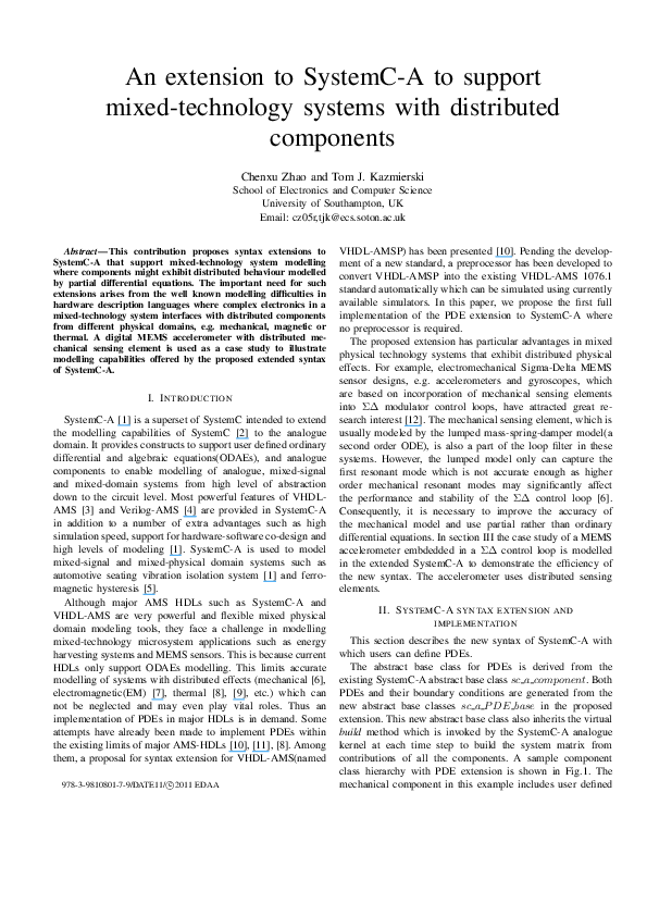 (PDF) An extension to SystemC-A to support mixed-technology systems with distributed components