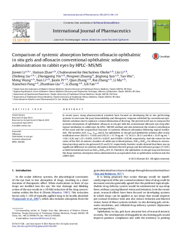 (PDF) Comparison of systemic absorption between ofloxacin ophthalmic in ...