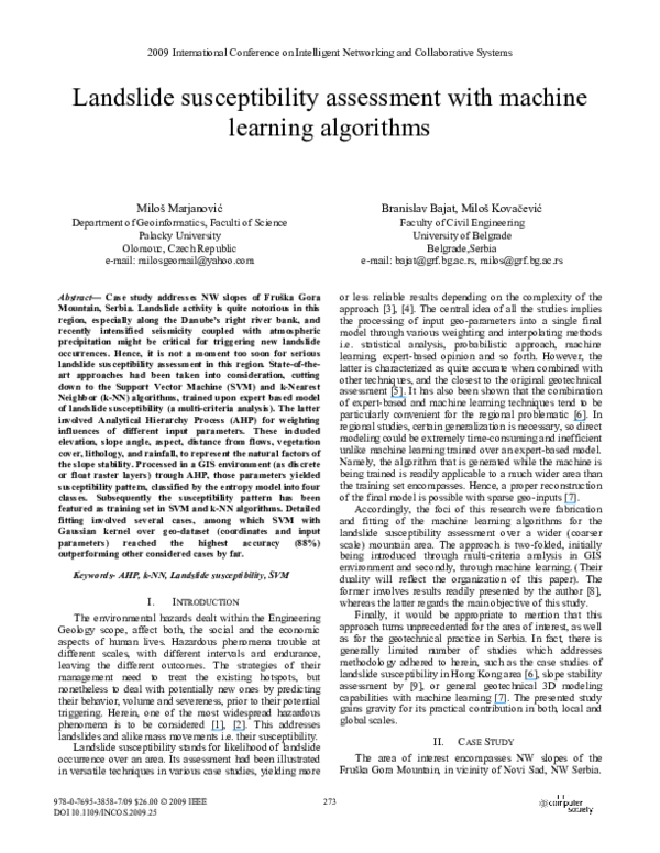 (PDF) Landslide Susceptibility Assessment with Machine Learning Algorithms