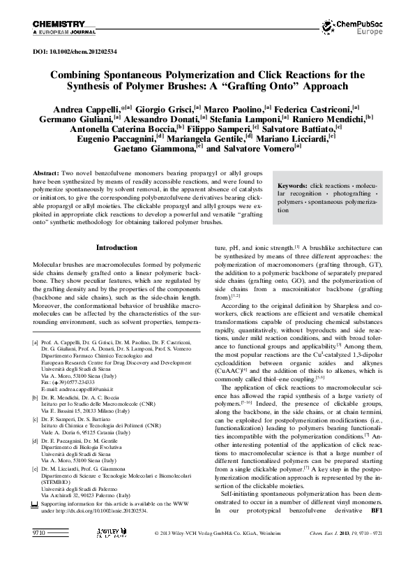 (PDF) Combining Spontaneous Polymerization and Click Reactions for the ...