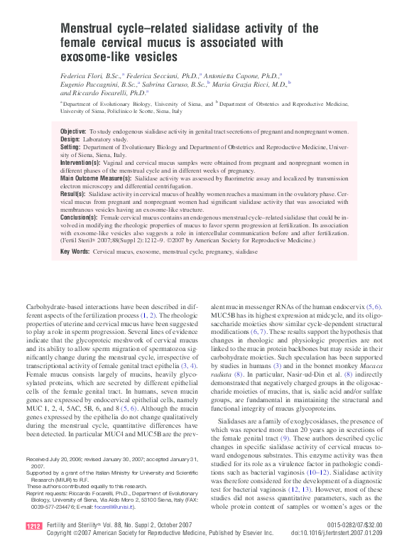 (PDF) Menstrual cycle–related sialidase activity of the female cervical ...