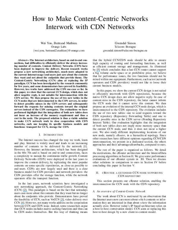 (PDF) How to make content-centric networks interwork with CDN networks | Bertrand Mathieu ...