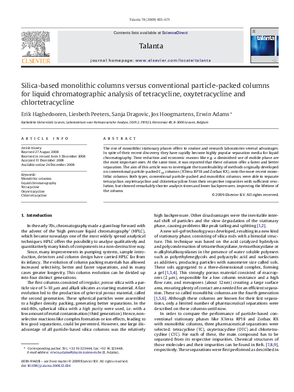 Pdf Silica Based Monolithic Columns Versus Conventional Particle Packed Columns For Liquid