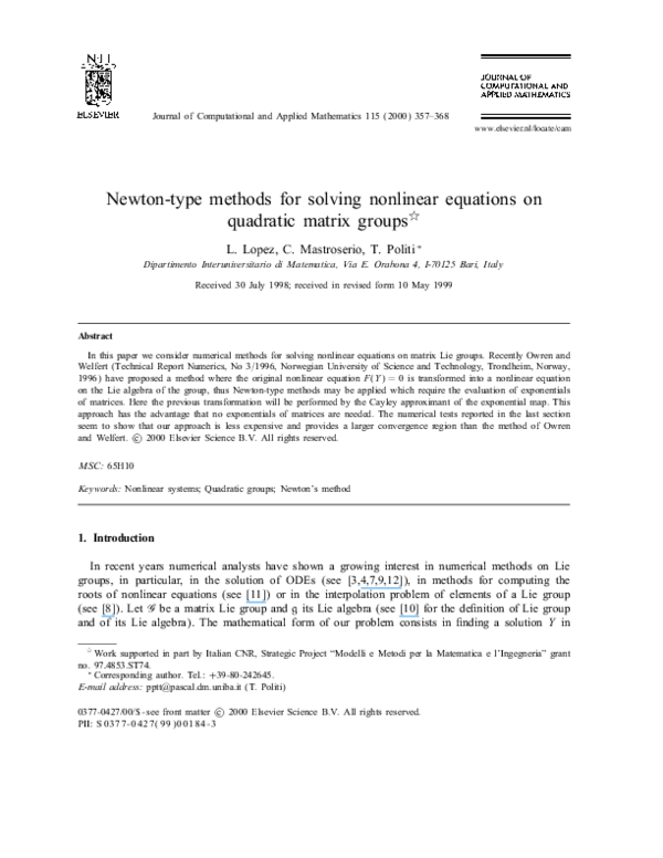 Pdf Newton Type Methods For Solving Nonlinear Equations On Quadratic Matrix Groups Tiziano 8326