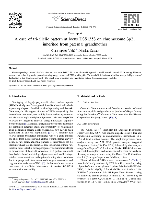 (PDF) A case of tri-allelic pattern at locus D3S1358 on chromosome 3p21 ...