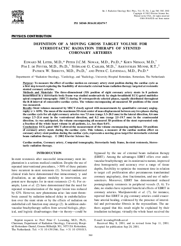 (PDF) Definition of a moving gross target volume for stereotactic ...