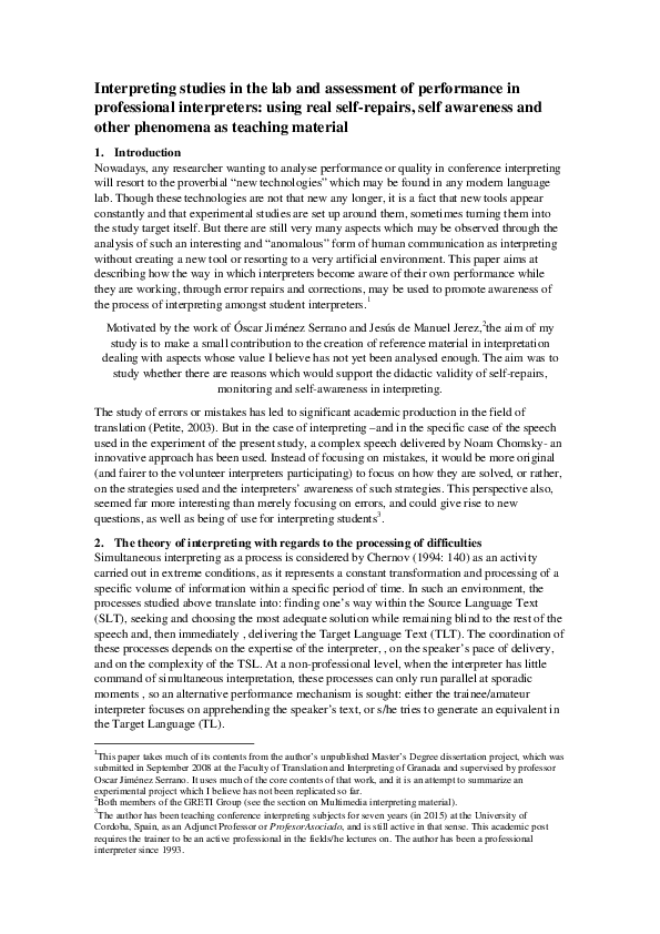 Interpreting studies in the lab and assessment of performance in ...