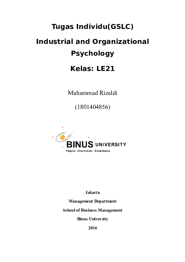(DOC) Tugas Individu(GSLC) Industrial and Organizational Psychology Kelas: LE21 Judul Moderating ...
