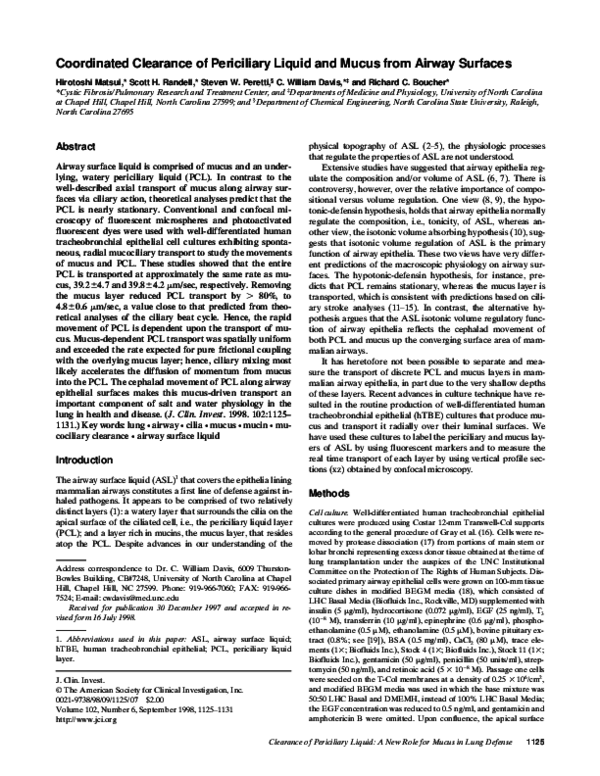 (PDF) Coordinated clearance of periciliary liquid and mucus from airway ...