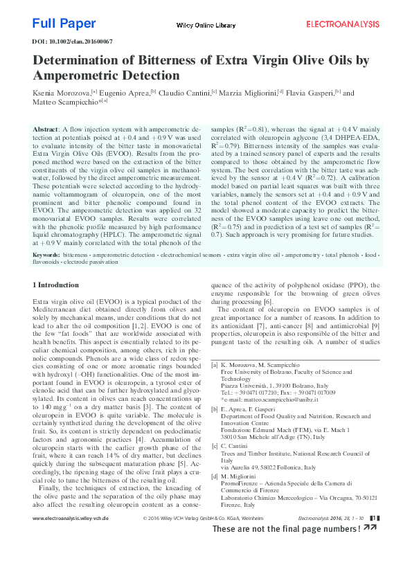 (PDF) Electroanalysis Determination of Bitterness of Extra Virgin Olive ...