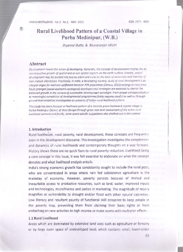 (PDF) Rural Livelihood Pattern