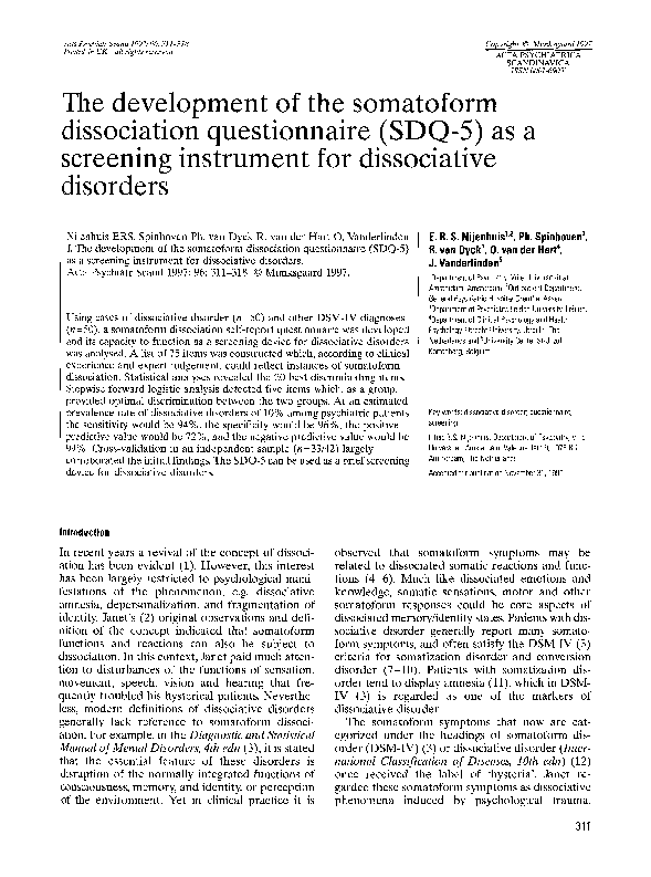 (PDF) The development of the somatoform dissociation questionnaire (SDQ ...