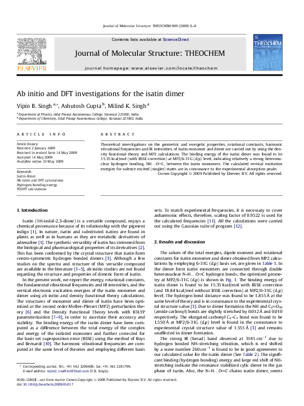 (PDF) Ab initio and DFT investigations for the isatin dimer