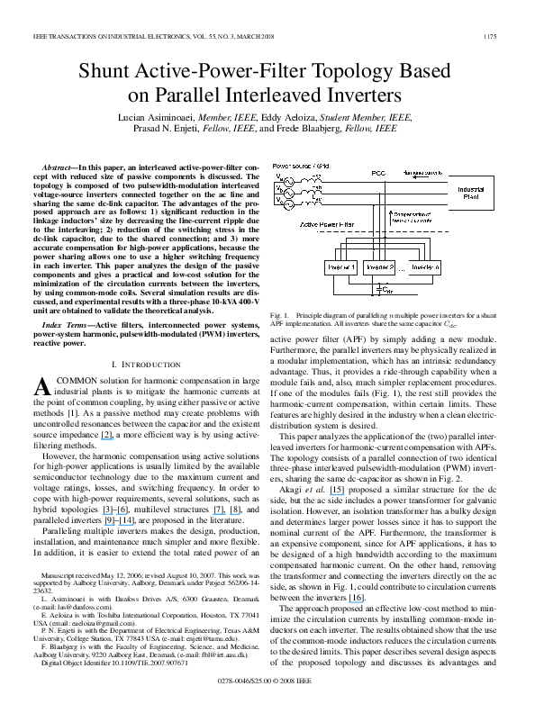 (PDF) Shunt Active-Power-Filter Topology Based on Parallel Interleaved Inverters
