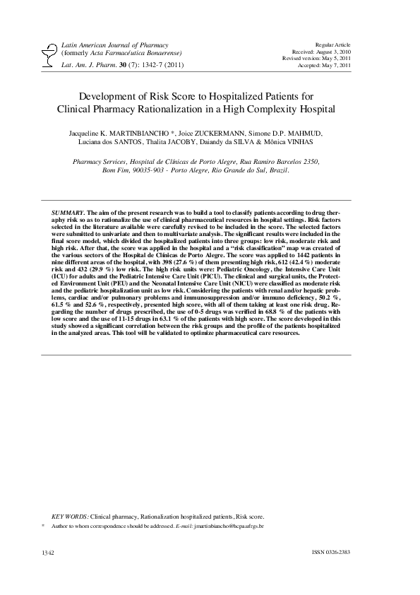 (PDF) Development of risk score to hospitalized patients for clinical ...