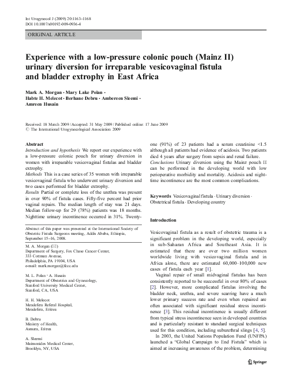 (PDF) Experience with a low-pressure colonic pouch (Mainz II) urinary ...