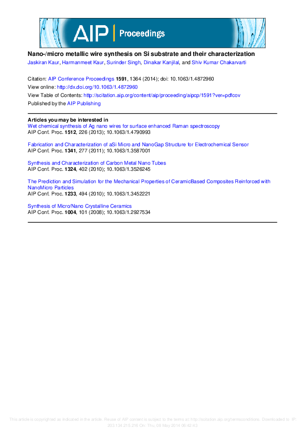 (PDF) Nano-/micro metallic wire synthesis on Si substrate and their ...