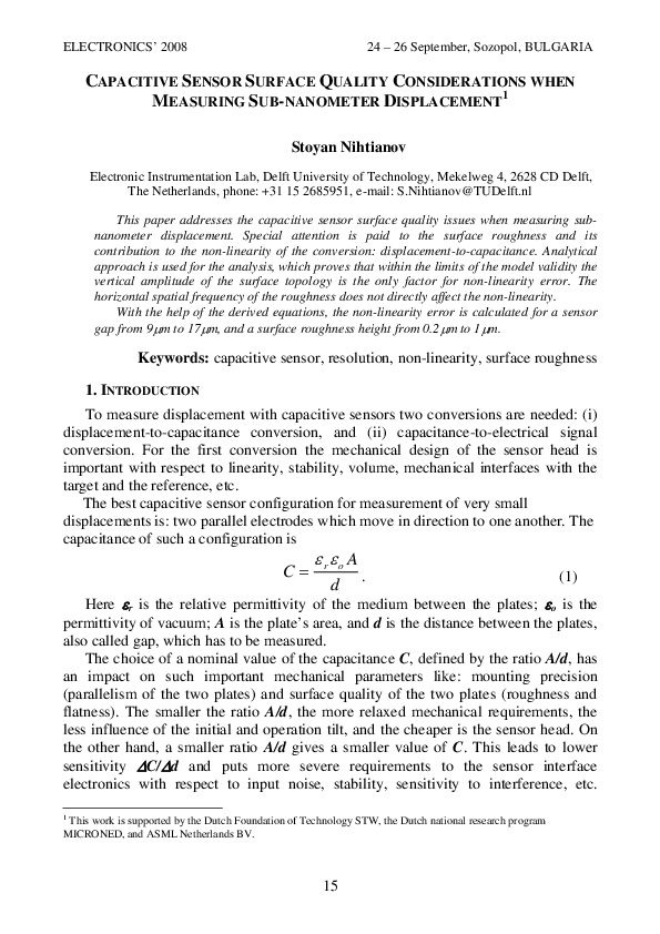 (PDF) Capacitive sensor surface quality considerations when measuring ...