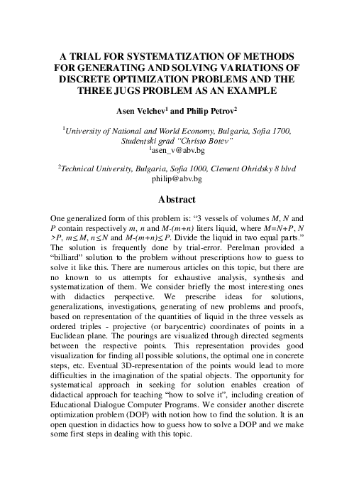 (PDF) A TRIAL FOR SYSTEMATIZATION OF METHODS FOR GENERATING AND SOLVING VARIATIONS OF DISCRETE ...
