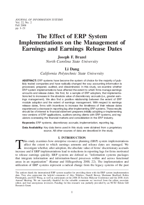 (PDF) The Effect of ERP System Implementations on the Usefulness of Accounting Information