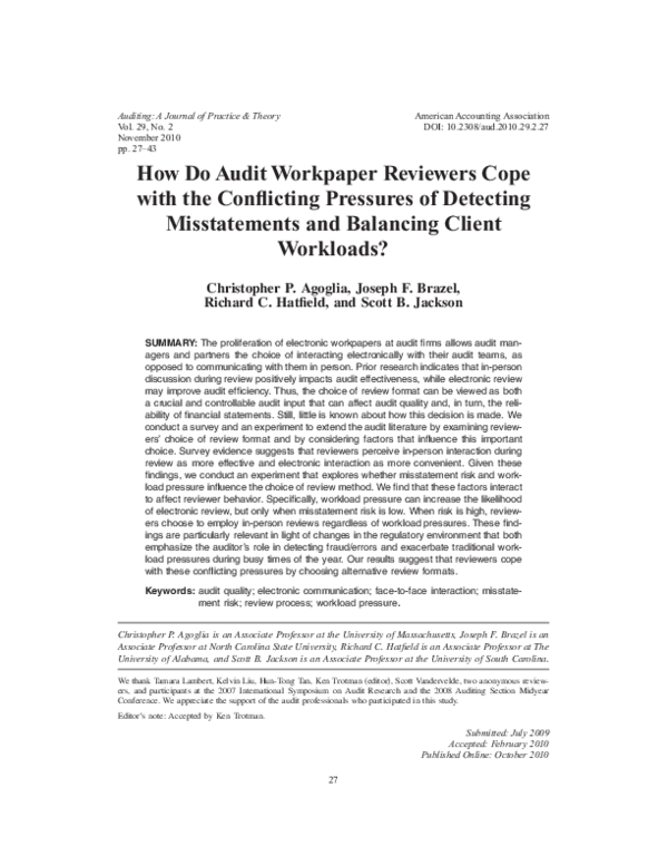 (PDF) How Do Audit Workpaper Reviewers Cope with the Conflicting ...