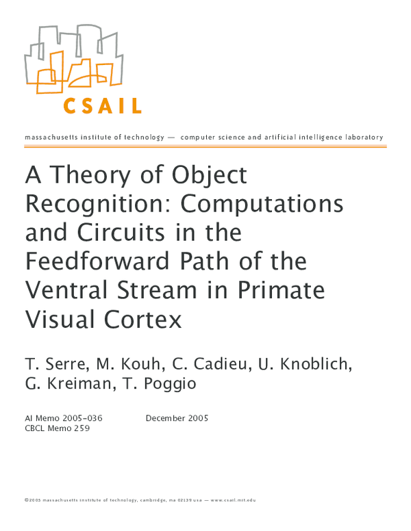 Pdf A Theory Of Object Recognition Computations And Circuits In Thefeedforward Path Of The