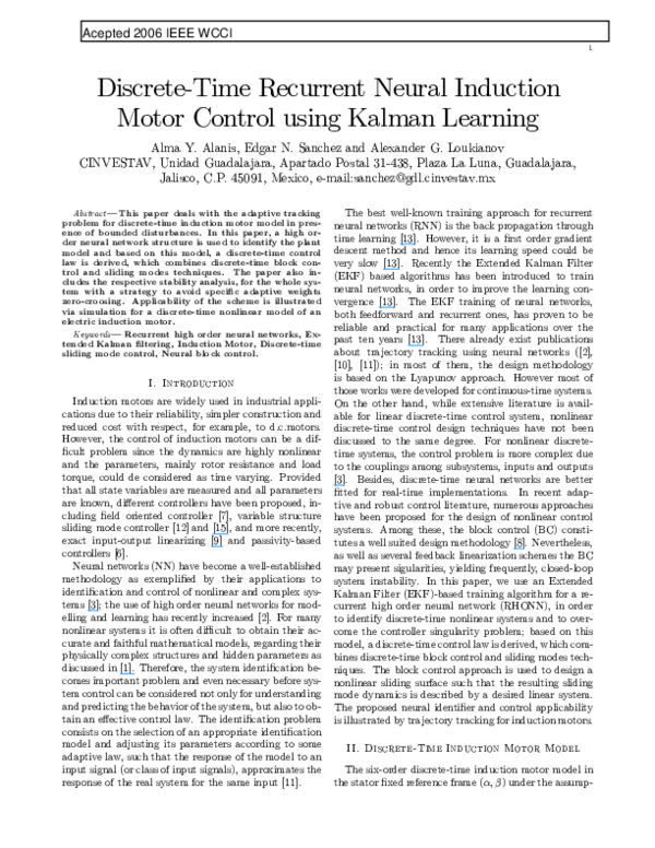 (PDF) Discrete-time recurrent neural DC motor control using Kalman learning