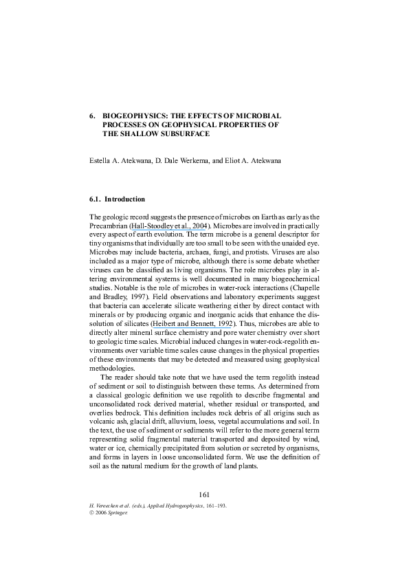 (PDF) BIOGEOPHYSICS: THE EFFECTS OF MICROBIAL PROCESSES ON GEOPHYSICAL ...