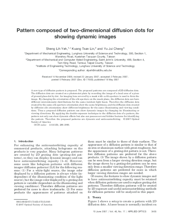 (PDF) Pattern composed of two-dimensional diffusion dots for showing ...
