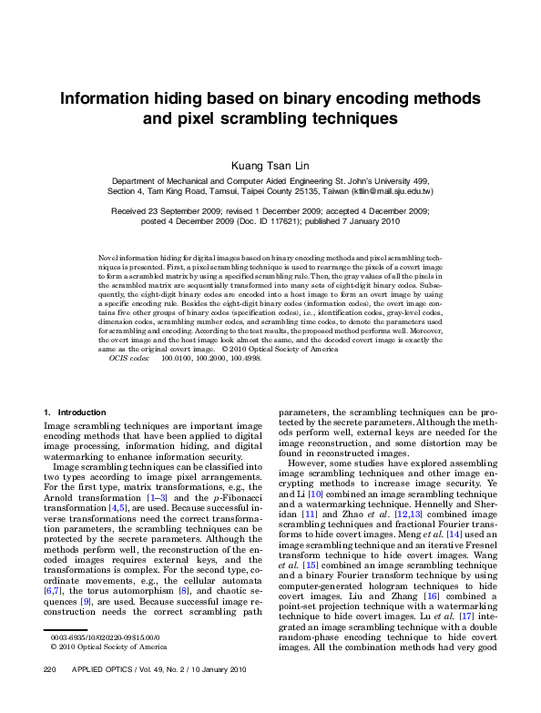 (PDF) Information hiding based on binary encoding methods and pixel scrambling techniques