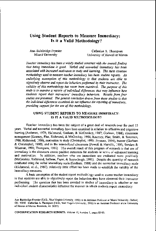 (PDF) Using student reports to measure immediacy: Is it a valid ...