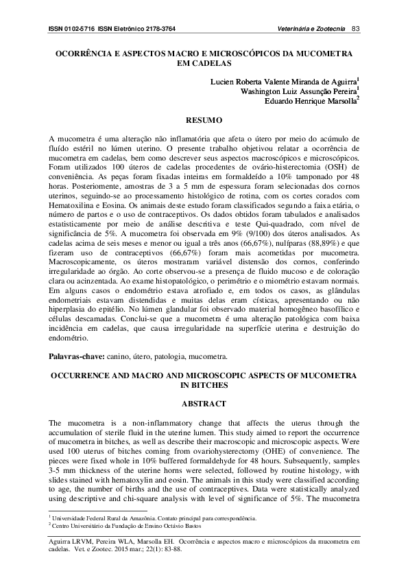 (PDF) Ocorrência e Aspectos Macro e Microscópicos Da Mucometra Em Cadelas