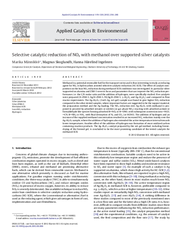 (PDF) Selective catalytic reduction of NOx with methanol over supported ...